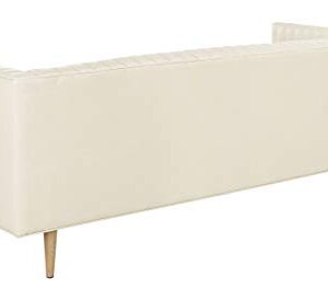 Safavieh Couture Home Carmina Modern Light Beige Faux Leather and Oak Sofa