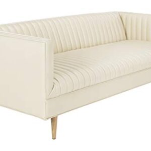 Safavieh Couture Home Carmina Modern Light Beige Faux Leather and Oak Sofa