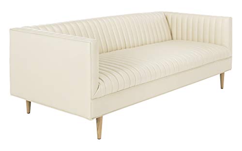 Safavieh Couture Home Carmina Modern Light Beige Faux Leather and Oak Sofa