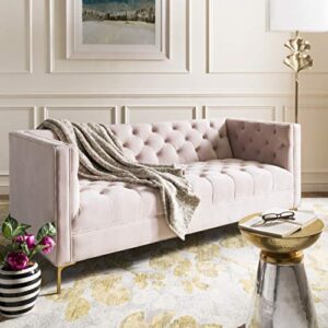 safavieh couture home vydia glam blush pink velvet and gold tufted sofa