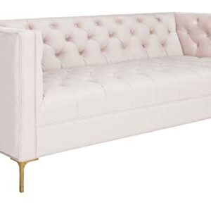 Safavieh Couture Home Vydia Glam Blush Pink Velvet and Gold Tufted Sofa