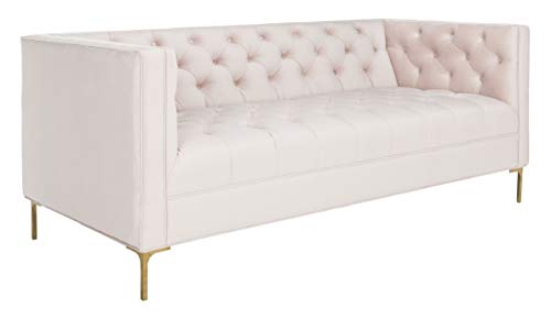 Safavieh Couture Home Vydia Glam Blush Pink Velvet and Gold Tufted Sofa