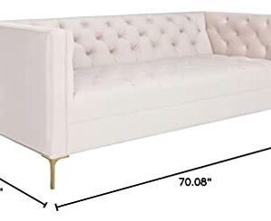 Safavieh Couture Home Vydia Glam Blush Pink Velvet and Gold Tufted Sofa