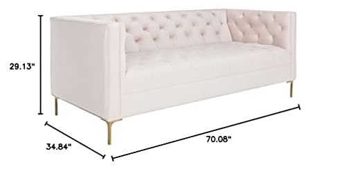 Safavieh Couture Home Vydia Glam Blush Pink Velvet and Gold Tufted Sofa