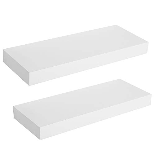 SONGMICS Wall Shelf 2-Set, Floating Shelf 15 Inches, Easy Install for Decorative Display Corner Invisible Bracket Support White ULWS14WT-2