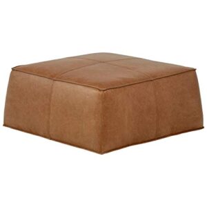 amazon brand – rivet contemporary leather ottoman pouf (36"w) - cognac leather