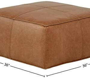 Amazon Brand – Rivet Contemporary Leather Ottoman Pouf (36"W) - Cognac Leather