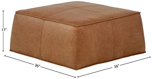 Amazon Brand – Rivet Contemporary Leather Ottoman Pouf (36"W) - Cognac Leather