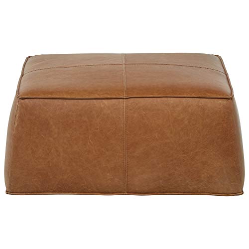 Amazon Brand – Rivet Contemporary Leather Ottoman Pouf (36"W) - Cognac Leather