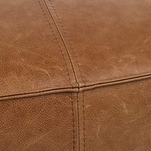 Amazon Brand – Rivet Contemporary Leather Ottoman Pouf (36"W) - Cognac Leather