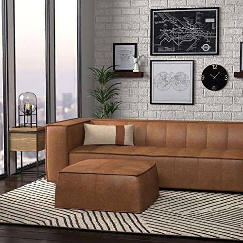 Amazon Brand – Rivet Contemporary Leather Ottoman Pouf (36"W) - Cognac Leather