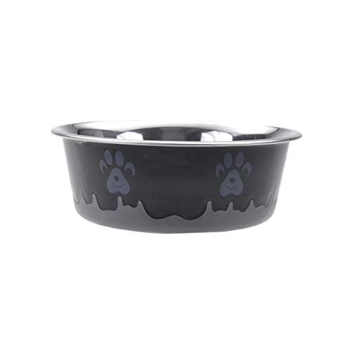 Maslow Design Series Non-Skid Paw Design Bowl, Black/Grey, 28 oz/3.5 Cup