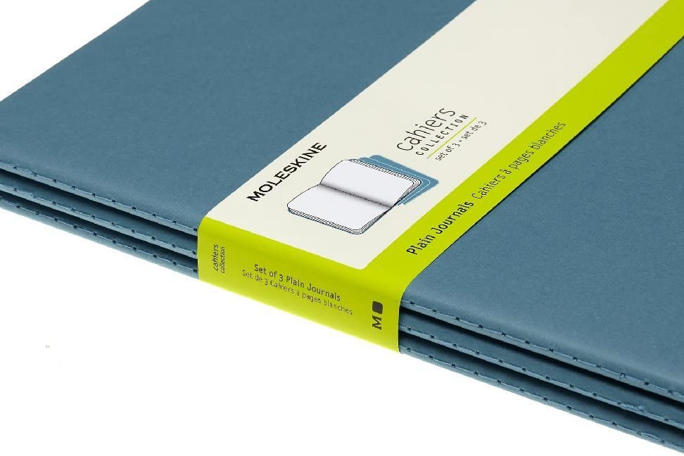 Moleskine Cahier Journal, Soft Cover, XL (7.5" x 9.5") Plain/Blank, Brisk Blue, 120 Pages (Set of 3)