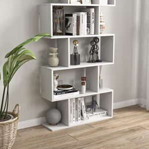 Tangkula 6 Shelf Bookcase, Modern S-Shaped Z-Shelf Style Bookshelf, Multifunctional Wooden Storage Display Stand Shelf for Living Room, Home Office, Bedroom, Bookcase Storage Shelf (1, White)