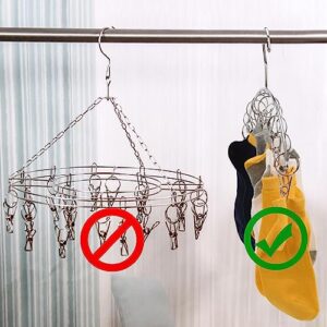 Toplife Clothes Hanger with 10 Clips, Stainless Steel, Windproof, for Drying Socks, Bras, Underwears, Baby Clothes, Hats, Scarfs, Towels, Pants and Gloves, Set of 4