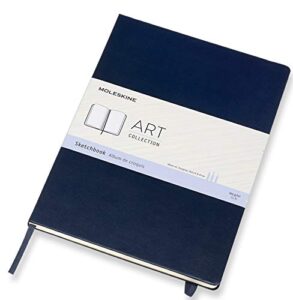 moleskine art sketchbook, hard cover, a4 (8.25" x 11.75") plain/blank, sapphire blue, 96 pages