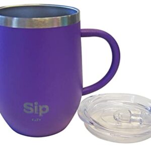 PURPLE Double Walled 18/8 StainlessSteel Insulated Cup, Handle & Lid 12oz- Keeps your Drinks Hot up to 6 hours Cold up to 24hour - Coffee, Tea, Beer, Water, Wine - Arrives Boxed for easy Gifting!