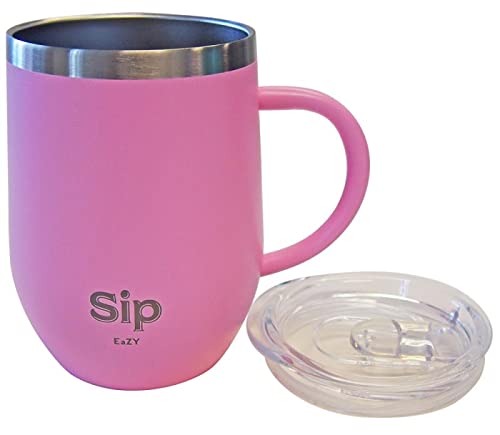 PURPLE Double Walled 18/8 StainlessSteel Insulated Cup, Handle & Lid 12oz- Keeps your Drinks Hot up to 6 hours Cold up to 24hour - Coffee, Tea, Beer, Water, Wine - Arrives Boxed for easy Gifting!