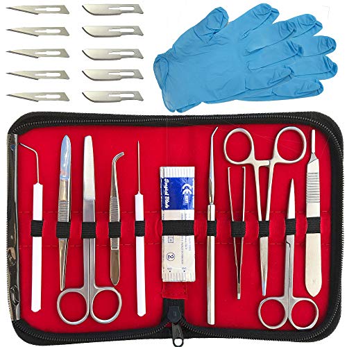 Dissection Kit - 20 Pieces for Anatomy Biology Lab Experiment with Scalpel Blades, Two Pairs Large Gloves, and Organizer Storage Case