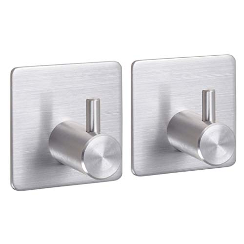 Kabter Towel Robe Hook Self Adhesive Stick on Wall,Brushed Stainless Steel (Pack of 2)