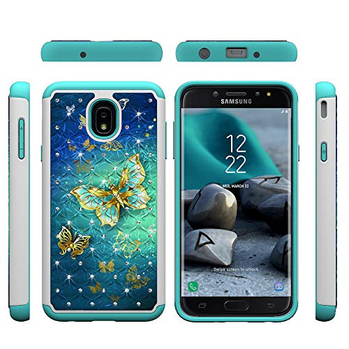 CAIYUNL for Galaxy J7 Refine Case,J7 2018,Samsung J7 Top,J7 Crown,J7 Aero,J7 Aura,J7 Eon,J7 Star Glitter Sparkle Liquid Bling Quicksand Clear TPU Cover Luxury Cute Women Men Shockproof -Blue Butterfly