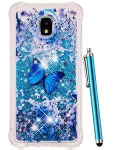 caiyunl for galaxy j7 refine case,j7 2018,samsung j7 top,j7 crown,j7 aero,j7 aura,j7 eon,j7 star glitter sparkle liquid bling quicksand clear tpu cover luxury cute women men shockproof -blue butterfly