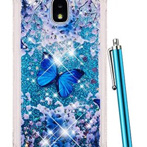 CAIYUNL for Galaxy J7 Refine Case,J7 2018,Samsung J7 Top,J7 Crown,J7 Aero,J7 Aura,J7 Eon,J7 Star Glitter Sparkle Liquid Bling Quicksand Clear TPU Cover Luxury Cute Women Men Shockproof -Blue Butterfly