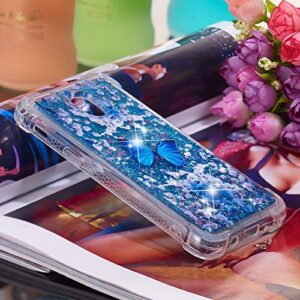 CAIYUNL for Galaxy J7 Refine Case,J7 2018,Samsung J7 Top,J7 Crown,J7 Aero,J7 Aura,J7 Eon,J7 Star Glitter Sparkle Liquid Bling Quicksand Clear TPU Cover Luxury Cute Women Men Shockproof -Blue Butterfly