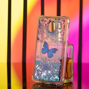 CAIYUNL for Galaxy J7 Refine Case,J7 2018,Samsung J7 Top,J7 Crown,J7 Aero,J7 Aura,J7 Eon,J7 Star Glitter Sparkle Liquid Bling Quicksand Clear TPU Cover Luxury Cute Women Men Shockproof -Blue Butterfly