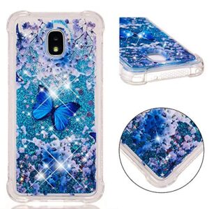 CAIYUNL for Galaxy J7 Refine Case,J7 2018,Samsung J7 Top,J7 Crown,J7 Aero,J7 Aura,J7 Eon,J7 Star Glitter Sparkle Liquid Bling Quicksand Clear TPU Cover Luxury Cute Women Men Shockproof -Blue Butterfly