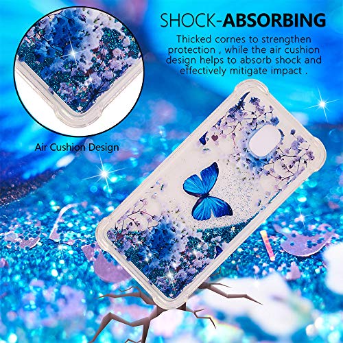 CAIYUNL for Galaxy J7 Refine Case,J7 2018,Samsung J7 Top,J7 Crown,J7 Aero,J7 Aura,J7 Eon,J7 Star Glitter Sparkle Liquid Bling Quicksand Clear TPU Cover Luxury Cute Women Men Shockproof -Blue Butterfly