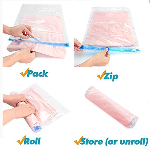 Merisiga 12 Pack Travel Space Saver Compression Bags for Travel, Camping and Storage, (Jumbo×4, Large×4, Small×4) Roll Up Reusable Travel Space Saver Vacuum Storage Bags, No Vacuum or Pump Needed