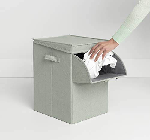 Brabantia - Stackble Laundry Box - Front and Top Opening - Space Efficient - Easy to Unload - Lightweight Grips - Large Opening for Dirty Clothes - Green - 35L