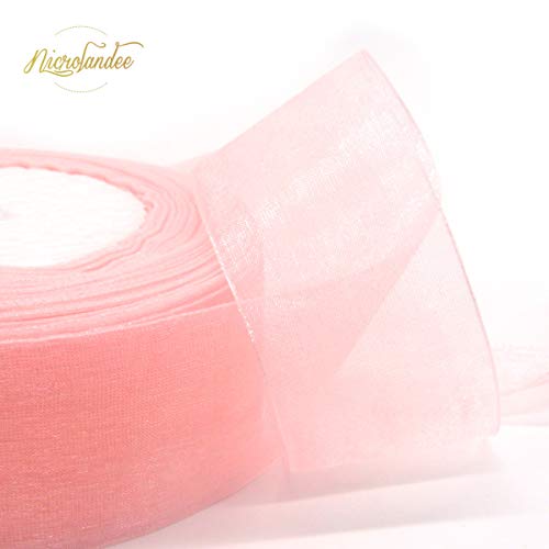 NICROLANDEE 3 Rolls Sheer Chiffon Ribbon 1.5Inch×49 Yards Dusty Rose Fading Chiffon Ribbon for Gift Wrapping Wedding Gift Ribbon Bows Bouquets Wrapping Birthday Wreath Decorations