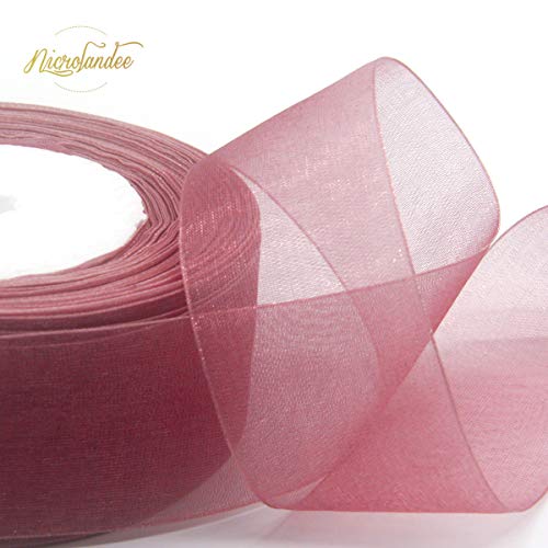 NICROLANDEE 3 Rolls Sheer Chiffon Ribbon 1.5Inch×49 Yards Dusty Rose Fading Chiffon Ribbon for Gift Wrapping Wedding Gift Ribbon Bows Bouquets Wrapping Birthday Wreath Decorations