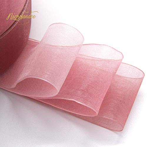 NICROLANDEE 3 Rolls Sheer Chiffon Ribbon 1.5Inch×49 Yards Dusty Rose Fading Chiffon Ribbon for Gift Wrapping Wedding Gift Ribbon Bows Bouquets Wrapping Birthday Wreath Decorations