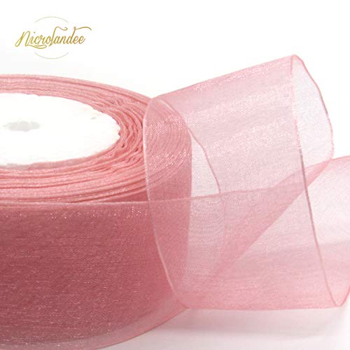 NICROLANDEE 3 Rolls Sheer Chiffon Ribbon 1.5Inch×49 Yards Dusty Rose Fading Chiffon Ribbon for Gift Wrapping Wedding Gift Ribbon Bows Bouquets Wrapping Birthday Wreath Decorations