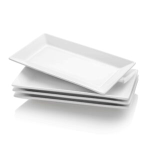 krockery porcelain serving plates, rectangular serving trays for parties - 9.8 inch, white, set of 4