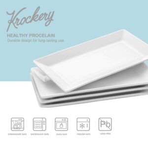 Krockery Porcelain Serving Plates, Rectangular Serving Trays for Parties - 9.8 Inch, White, Set of 4