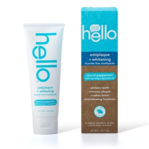 hello oral care fluoride free antiplaque and whitening toothpaste vegan sls free with tea tree oil coconut oil, natural peppermint, 4.7 ounce