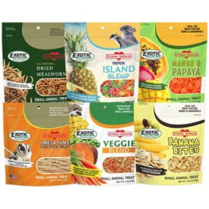 treat assortment 6 pack - pet treat with mix of dried fruits, dried insects, & other crunchies - for sugar gliders, hedgehogs, squirrels, rabbits, marmosets, rats, hamsters - sample variety