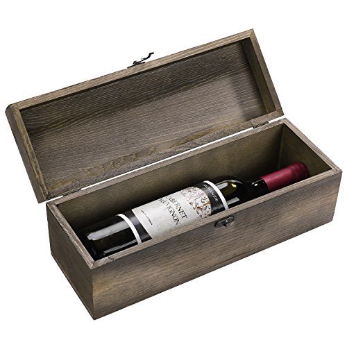 MyGift Rustic Burnt Solid Wood Wine Bottle Gift Box with Latched Lid, Decorative Bottle Storage Carrying Case with Chalkboard Label, Set of 2