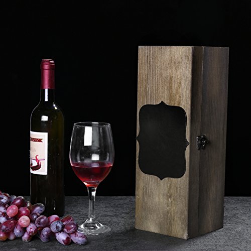 MyGift Rustic Burnt Solid Wood Wine Bottle Gift Box with Latched Lid, Decorative Bottle Storage Carrying Case with Chalkboard Label, Set of 2