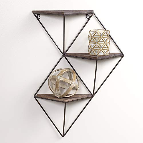 Patton Wall Decor Three Step Wood and Metal Geometric Triangle Wall Shelf