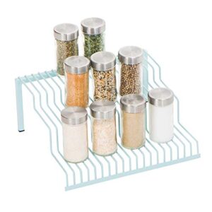 smart design heavy duty 3-tier spice rack shelf organizer - steel metal wire - cupboard, jars, can, cabinet and pantry storage organization - kitchen 10.25 x 4.25 inch - light blue