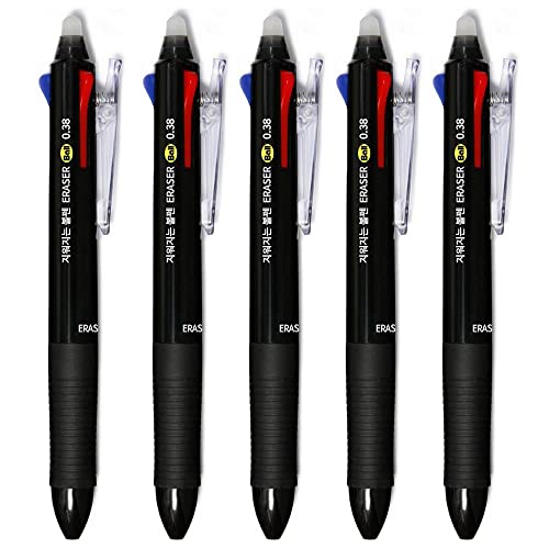 ERASER BALL 3 Color 0.38mm, Erasable Gel Pen and Refills, Black Blue Red Ink, MB-300 (5 Pens)