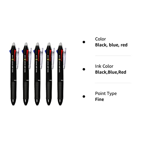 ERASER BALL 3 Color 0.38mm, Erasable Gel Pen and Refills, Black Blue Red Ink, MB-300 (5 Pens)