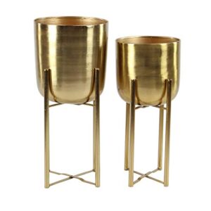 CosmoLiving by Cosmopolitan Metal Indoor Outdoor Dome Planter with Removable Stand, Set of 2 19", 22"H, Gold