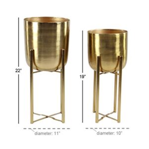 CosmoLiving by Cosmopolitan Metal Indoor Outdoor Dome Planter with Removable Stand, Set of 2 19", 22"H, Gold