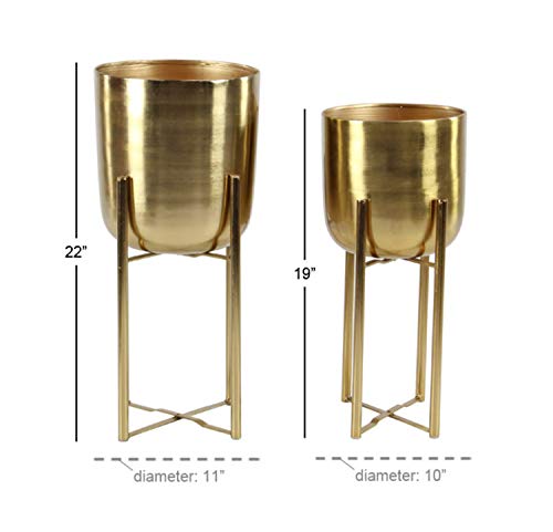 CosmoLiving by Cosmopolitan Metal Indoor Outdoor Dome Planter with Removable Stand, Set of 2 19", 22"H, Gold